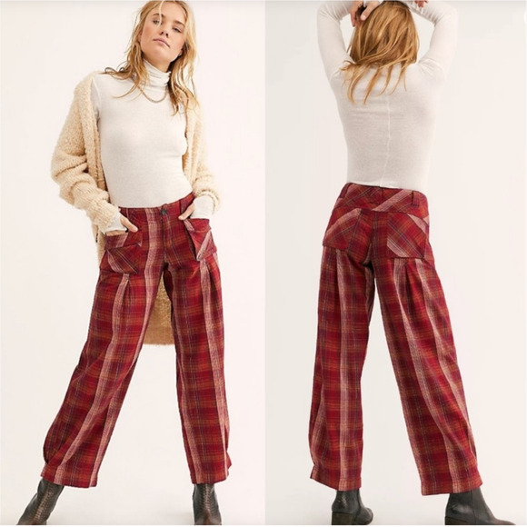 Free People | Pants & Jumpsuits | Free People Wide Leg Birch Plaid ...
